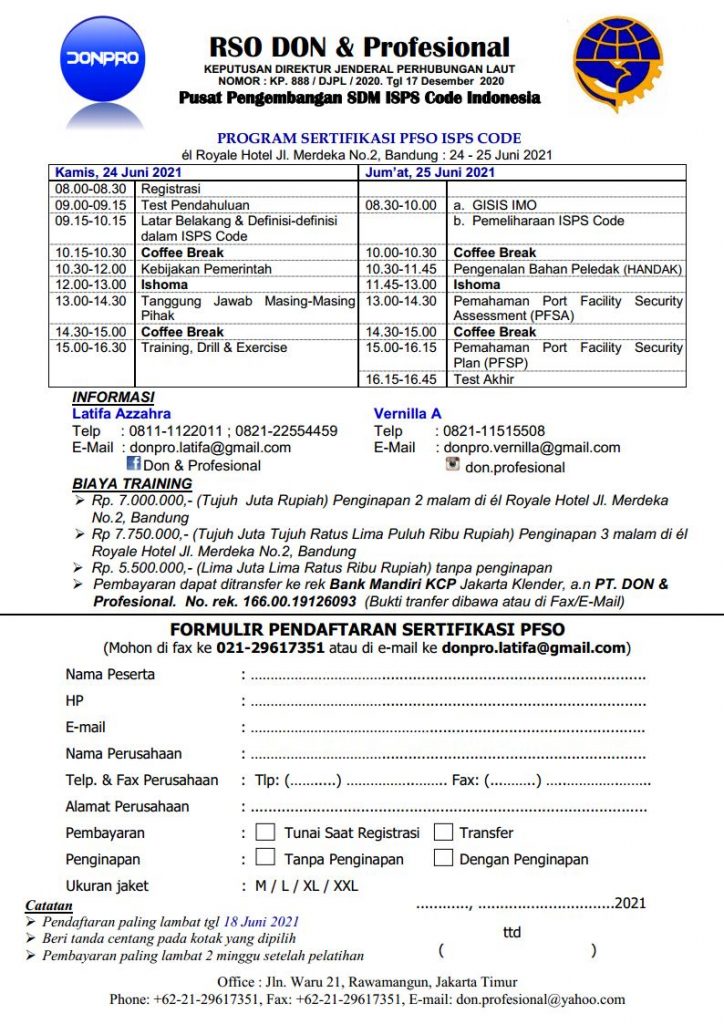 Training Sertifikasi PFSO – ISPS Code (24 – 25 Juni ’21) – DON and ...